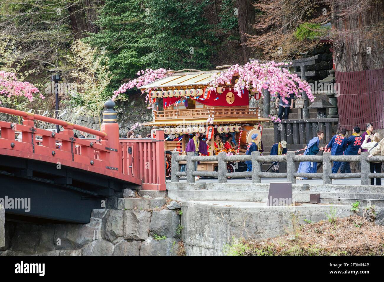 People of Nikko pulling a hanayatai float through town celebrating the ...
