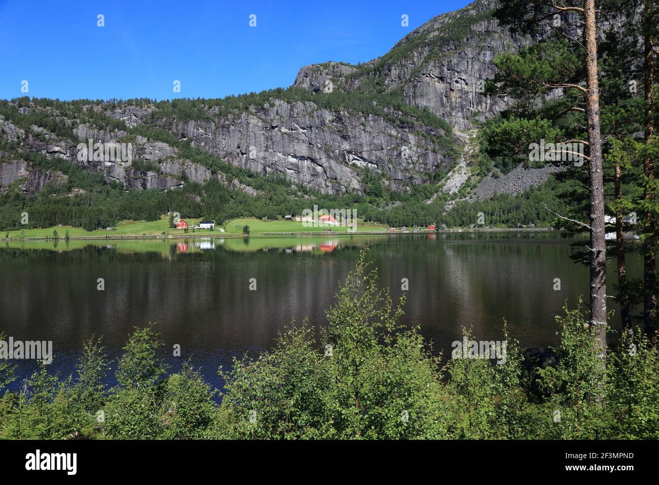 Lakeside village in Setesdal, Norway. Beautiful landscape in Agder ...