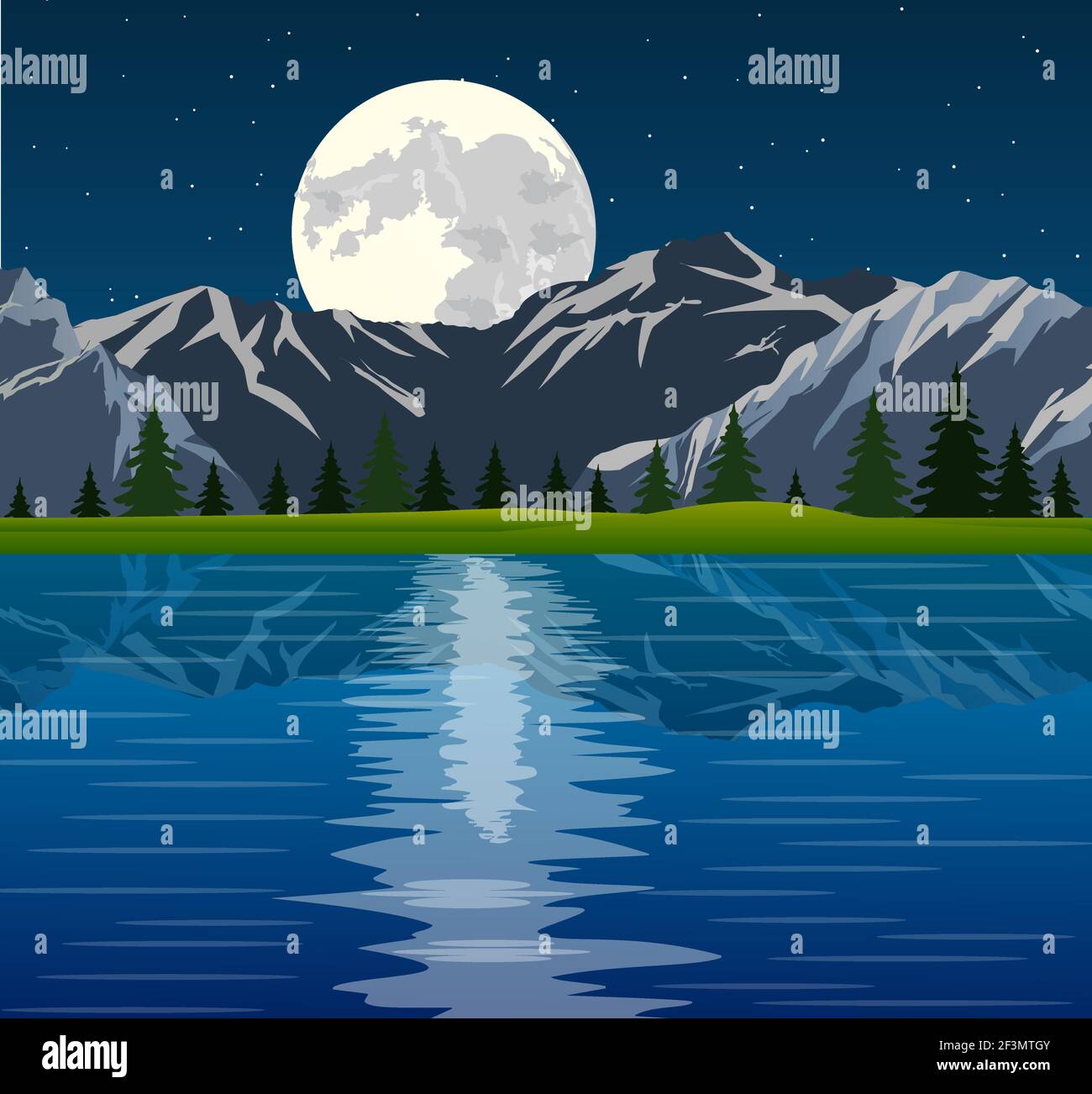 Night moon river trees Stock Vector Images - Alamy