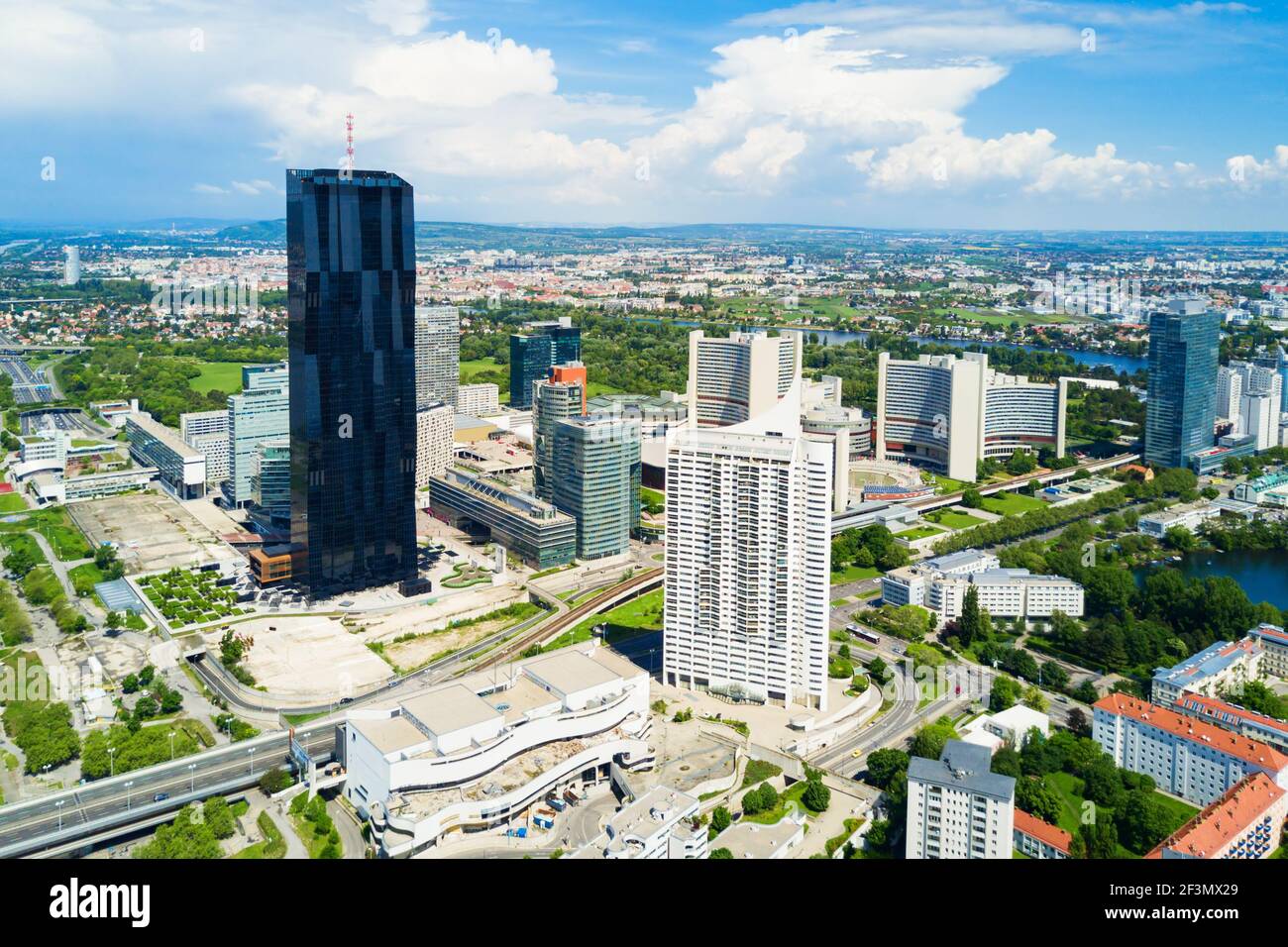 Danube City aerial panoramic view. Donaustadt is the district of Vienna ...