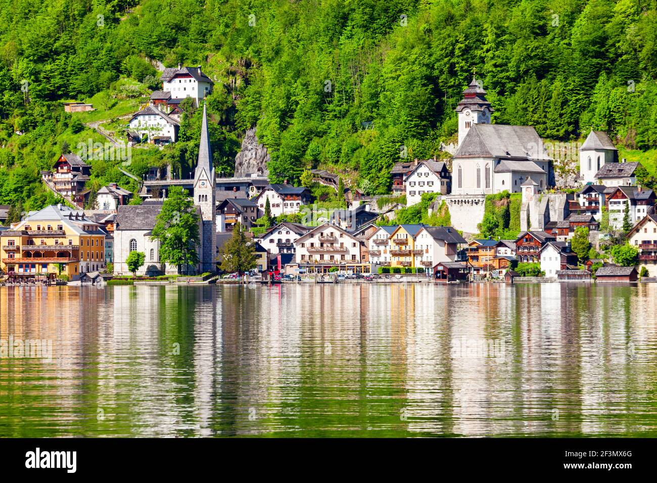 Hallstatt old town and Hallstatter See lake in Upper Austria. Hallstatt ...