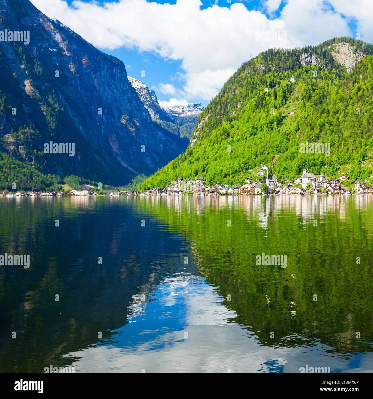 Hallstatt town and Hallstatter See lake in Upper Austria. Hallstatt is ...