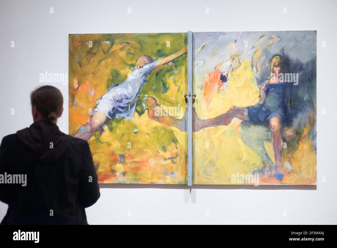 A woman looks at artwork by Dorothea Tanning at an exhibition surveying ...
