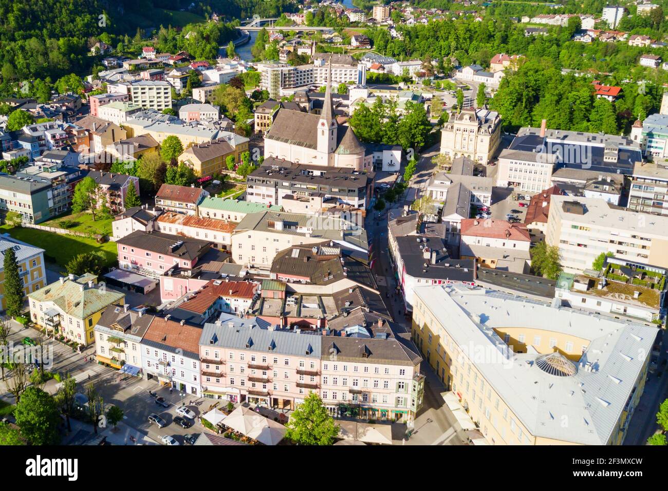 Bad Ischl aerial panoramic view, Austria. Bad Ischl is a spa town in ...