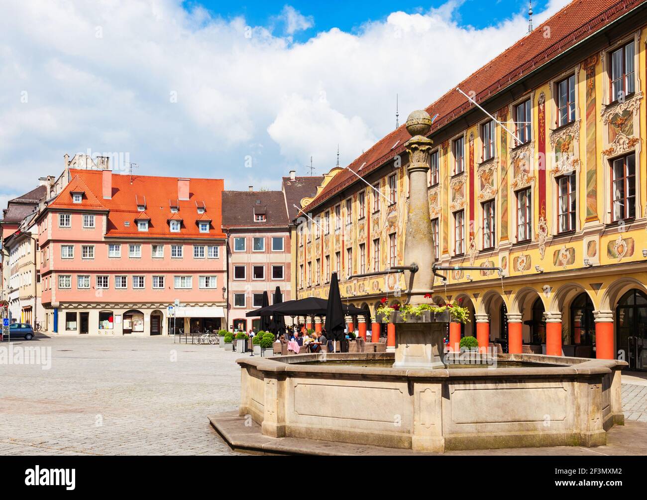Market Square in the old town of Memmingen. Memmingen is a town in ...