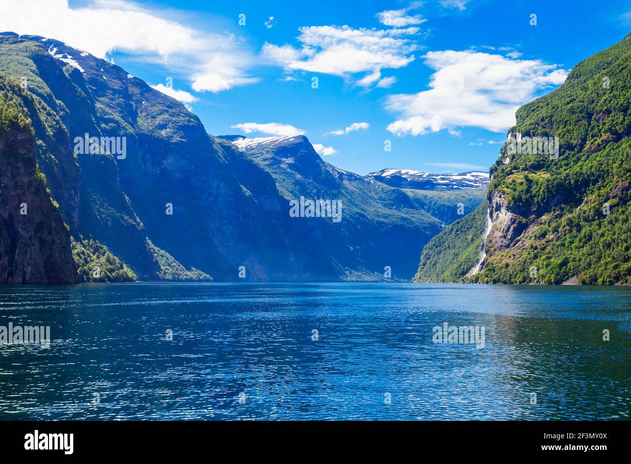 Geirangerfjord mountain view from tourist boat. Geirangerfjord located ...