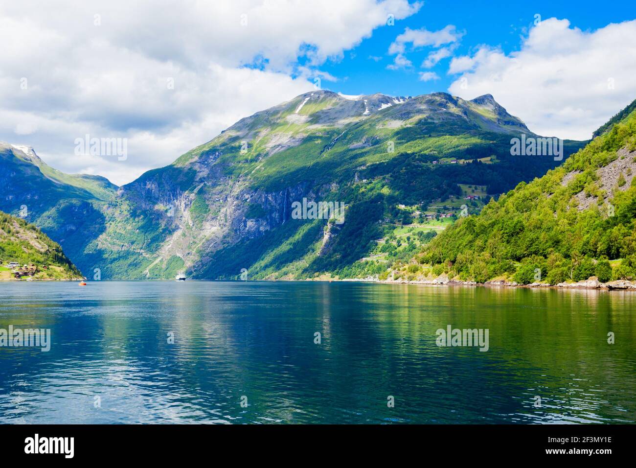 Geirangerfjord mountain view from tourist boat. Geirangerfjord located ...