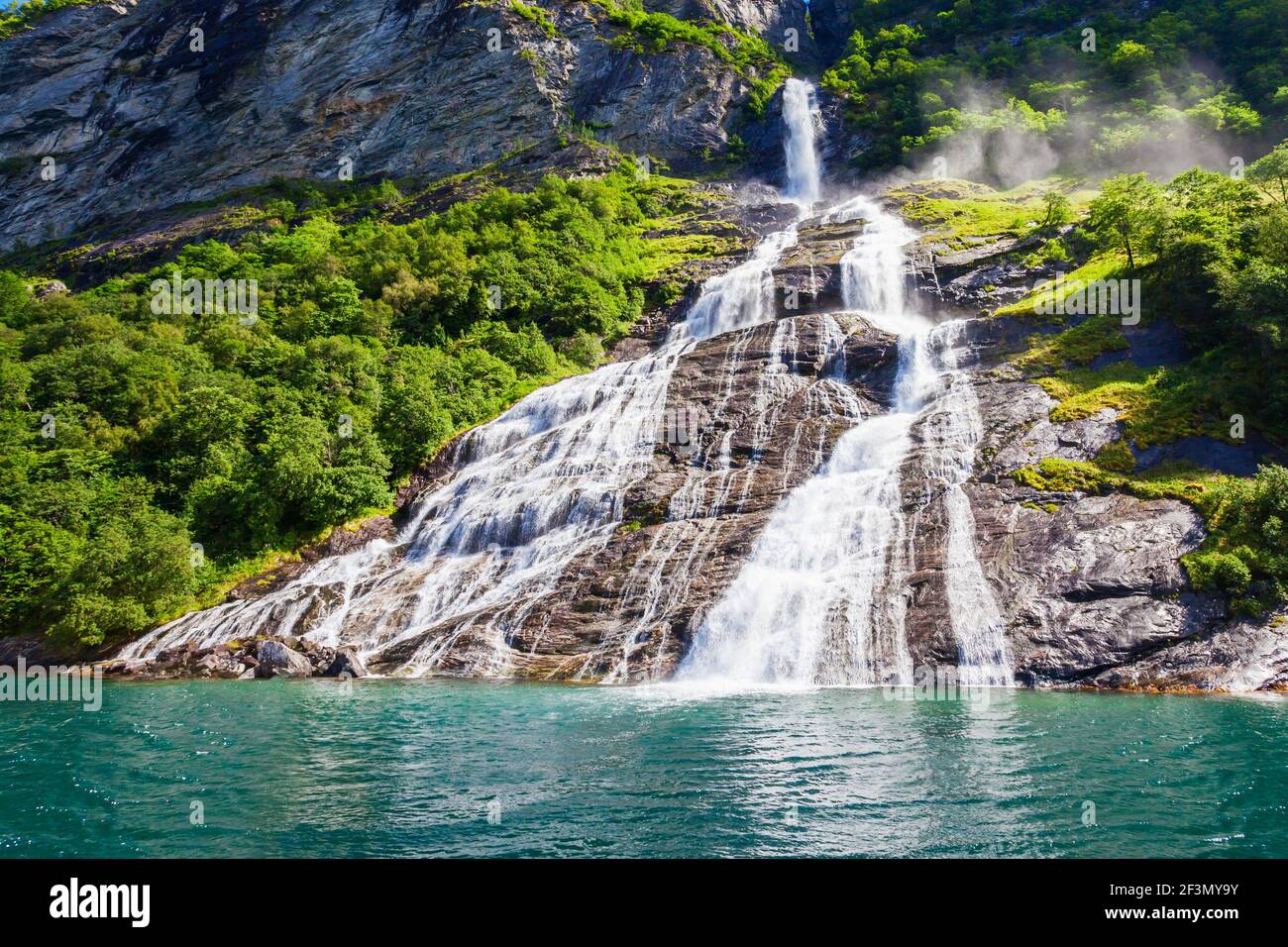 The seven sisters waterfall over Geirangerfjord, located near the ...