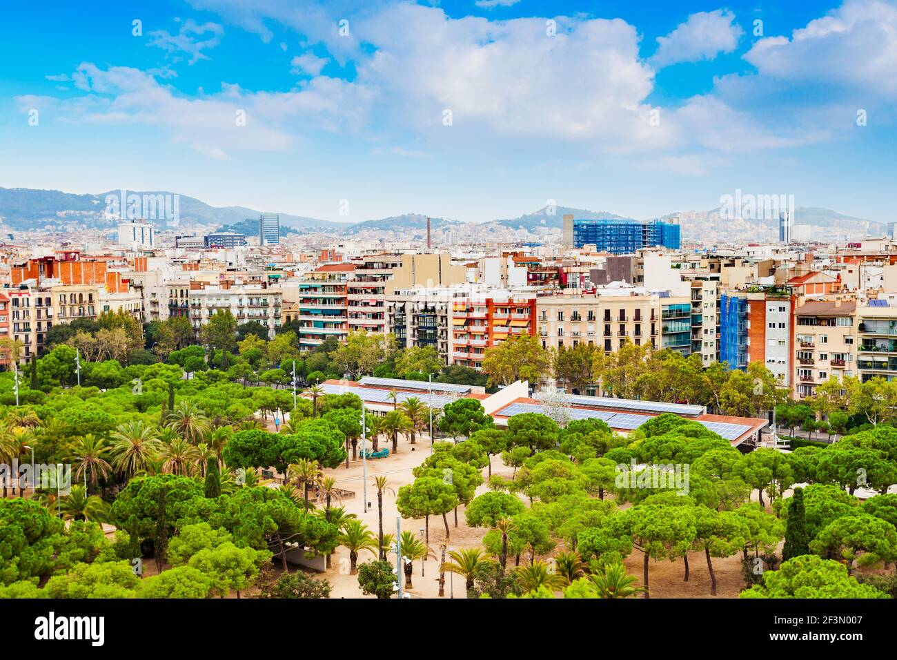 Barcelona aerial panoramic view. Barcelona is the capital and largest ...