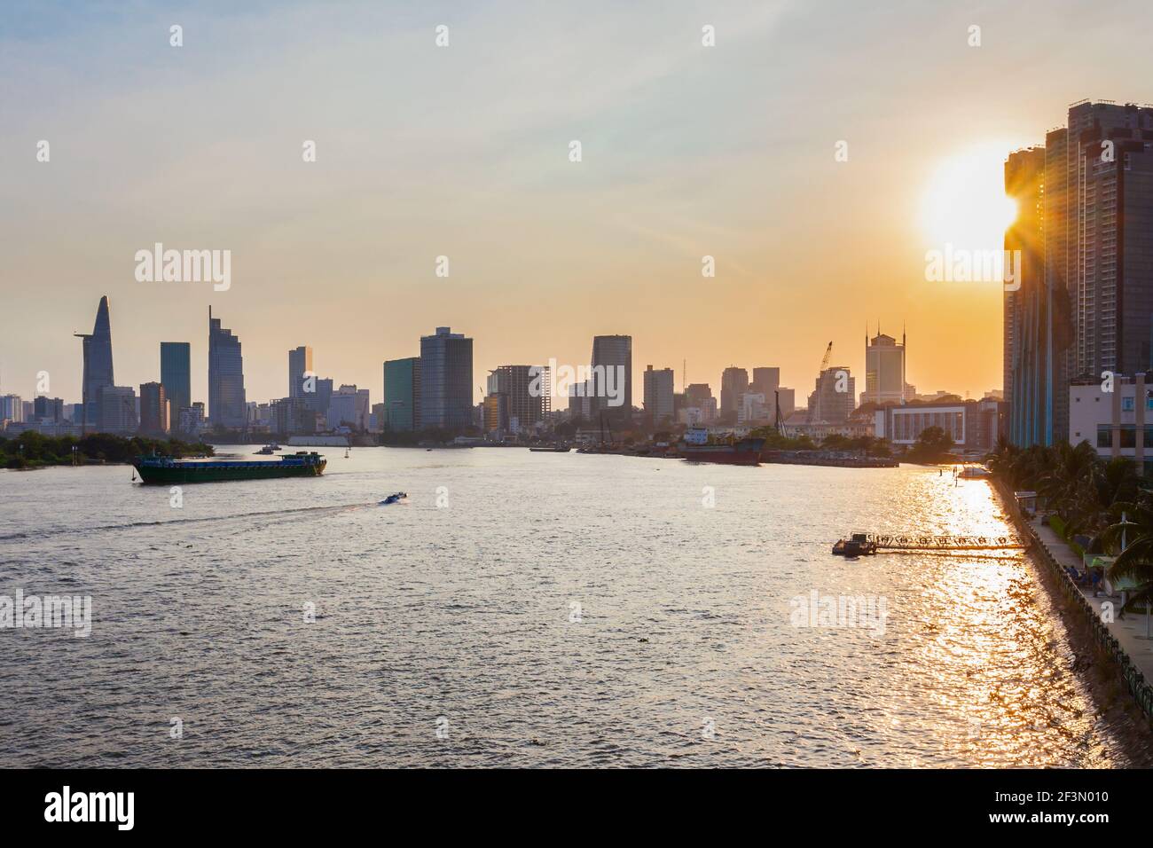 Ho Chi Minh city skyline aerial panoramic view at sunset. Ho Chi Minh ...