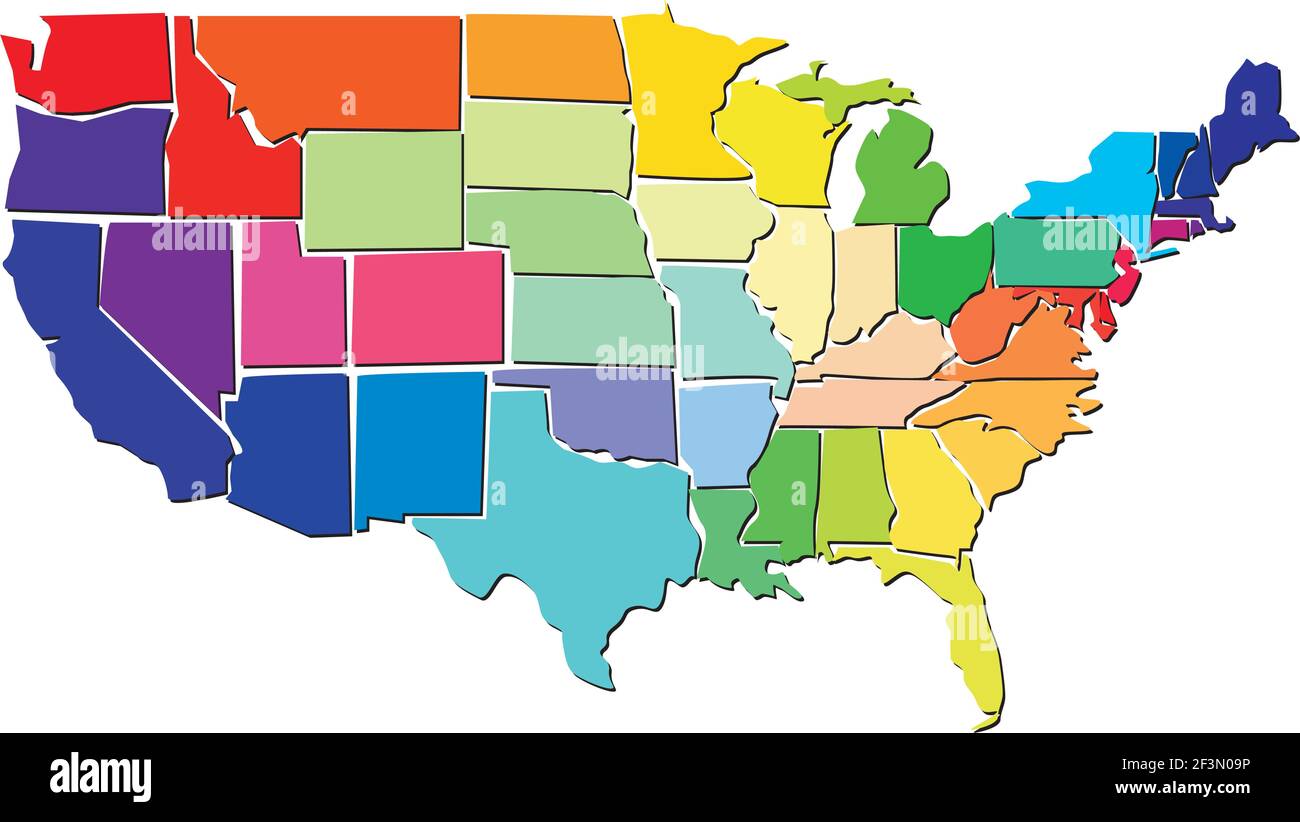 Colorful USA map with states Stock Vector Image & Art - Alamy