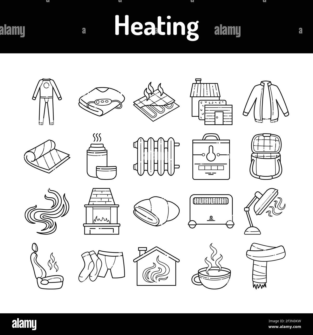 Heating color line icons set. Pictograms for web page, mobile app ...