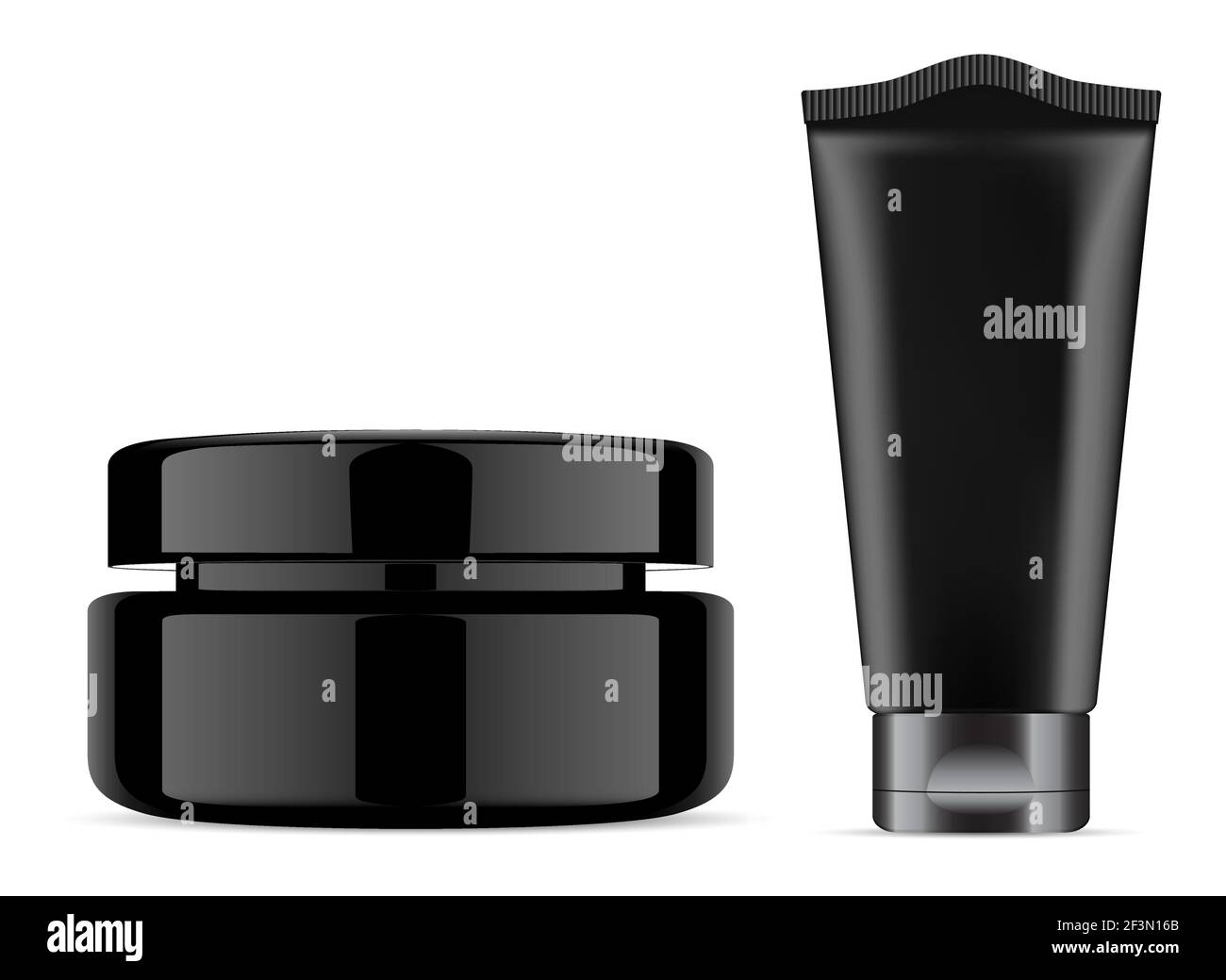Black cosmetic cream jar. Cream tube mockup, beauty container, liquid ...