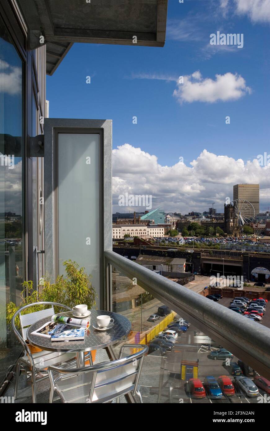 Apartment balcony overlooking Manchester's city centre Stock Photo - Alamy