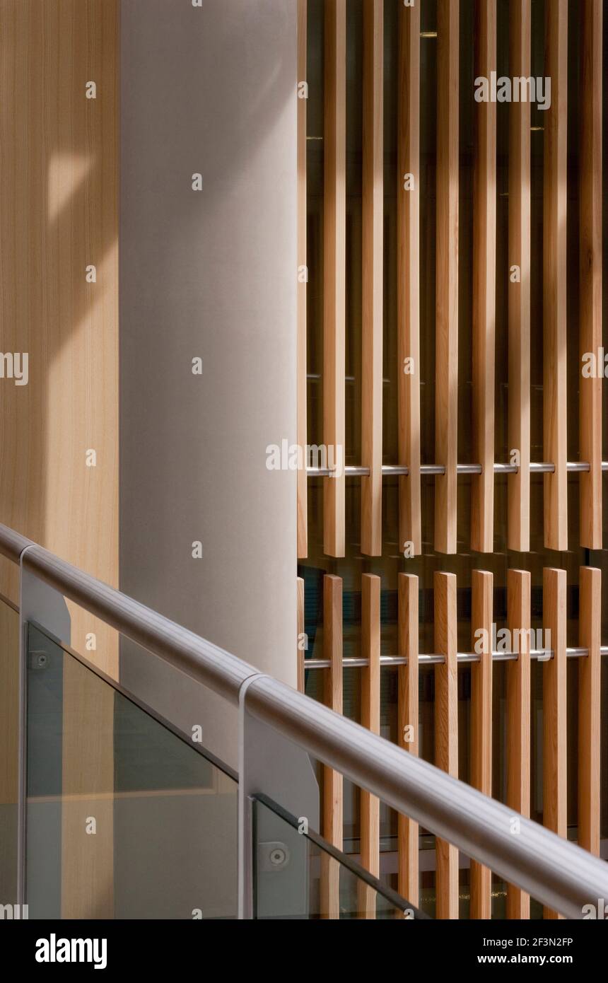 Timber and handrail detail in the Newton Building Stock Photo - Alamy