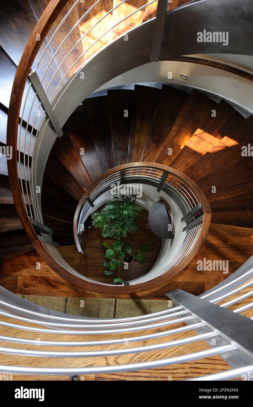 Above view of steel staircase in USA home Stock Photo - Alamy