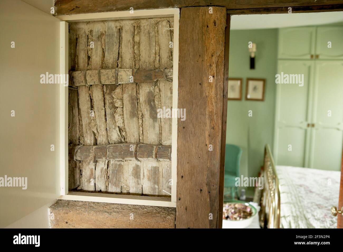 Picture shows an exhibit panel of the original 15th century wattle and ...