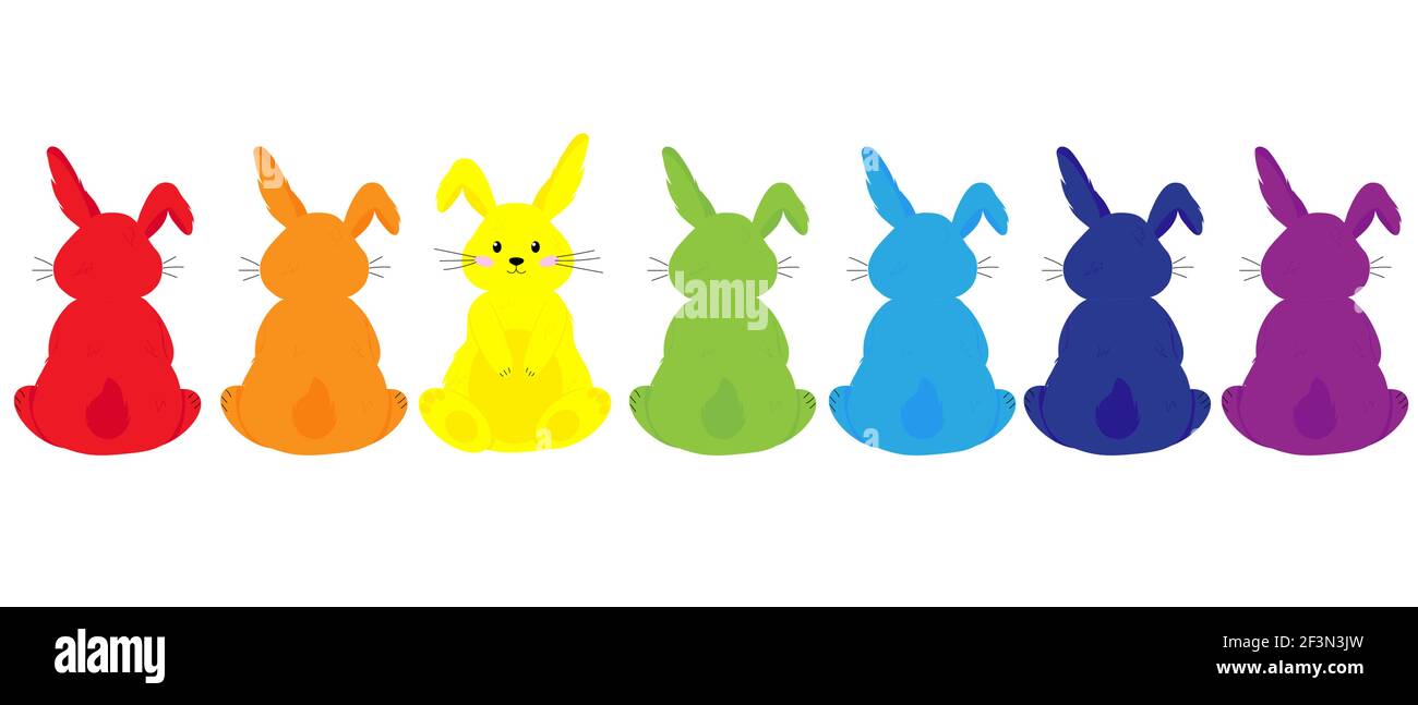Silhouettes collection of Rabbits . Rainbow bunny pattern. Easter ...