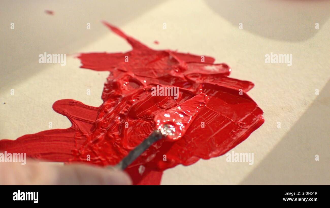 3D illustration - artist with messy putty knife mix color Stock Photo ...