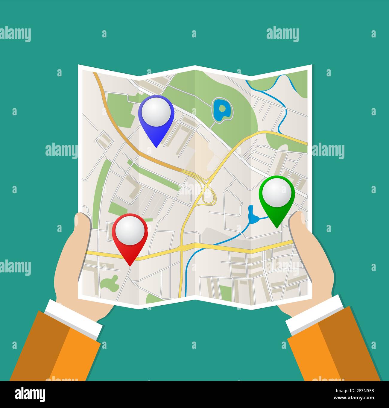 Folded Paper Map In Hand Stock Vector Image & Art - Alamy