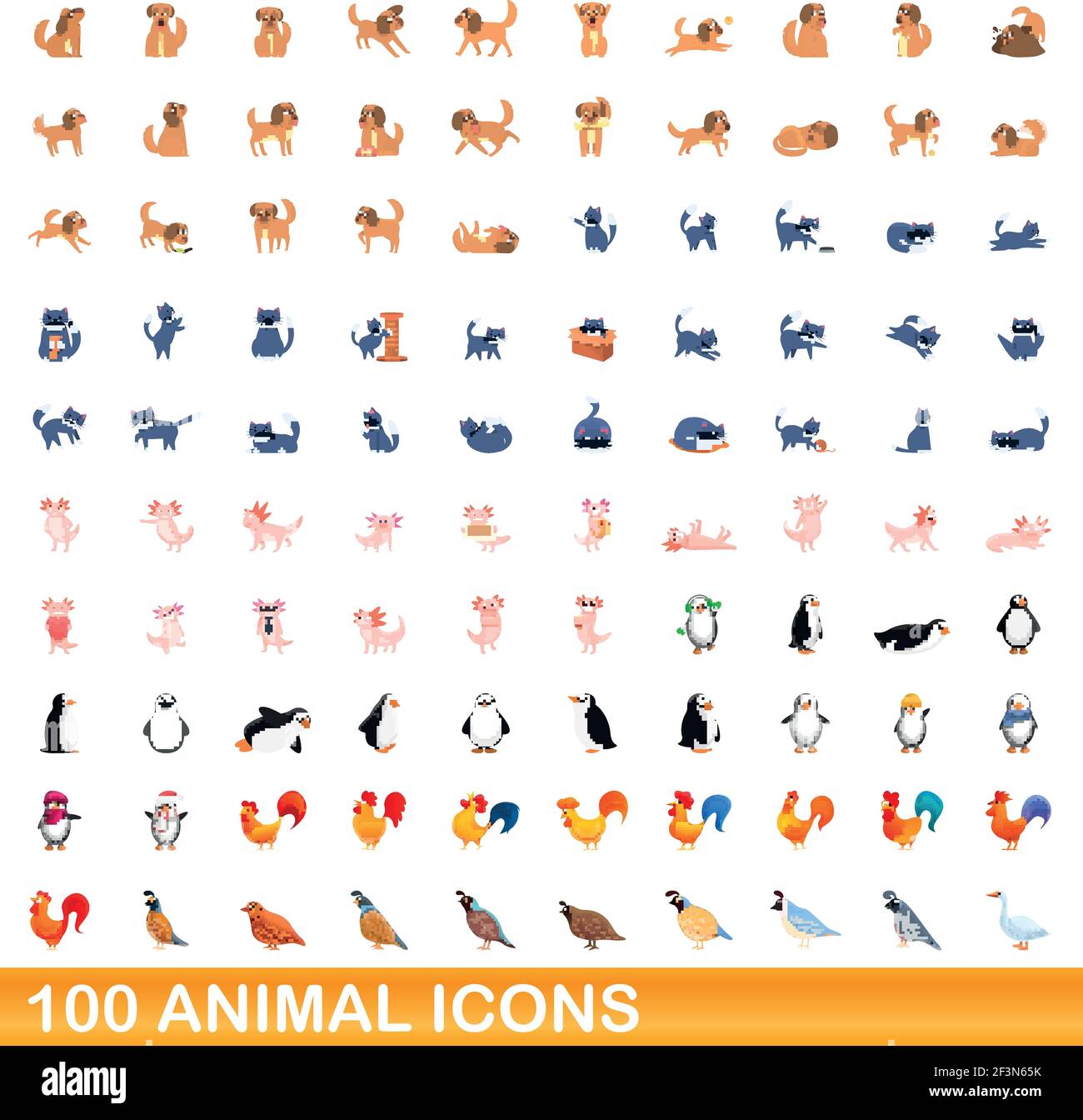 100 animal icons set. Cartoon illustration of 100 animal icons vector ...
