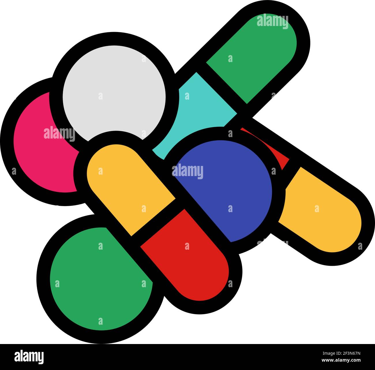 Pill And Tabs Icon. Editable Thick Outline With Color Fill Design ...