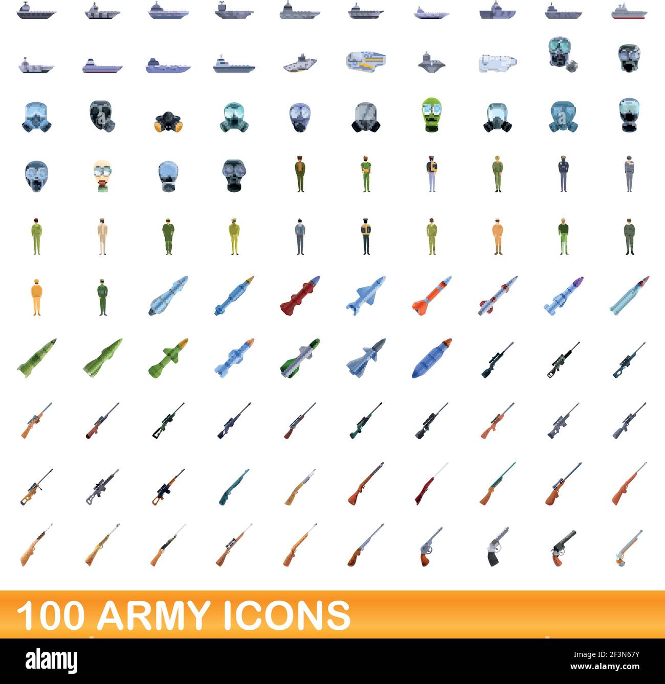 100 army icons set. Cartoon illustration of 100 army icons vector set ...
