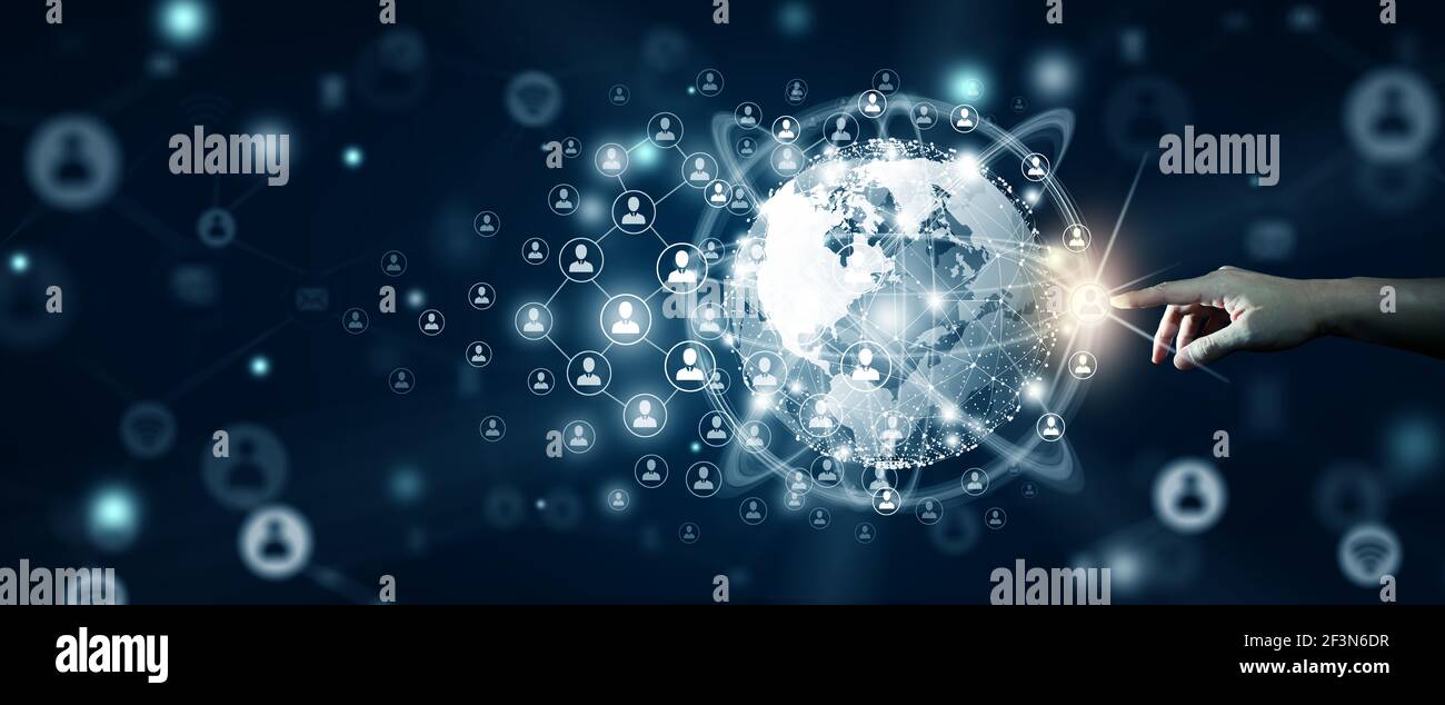 New global business connection concept. Businessman leading the global ...