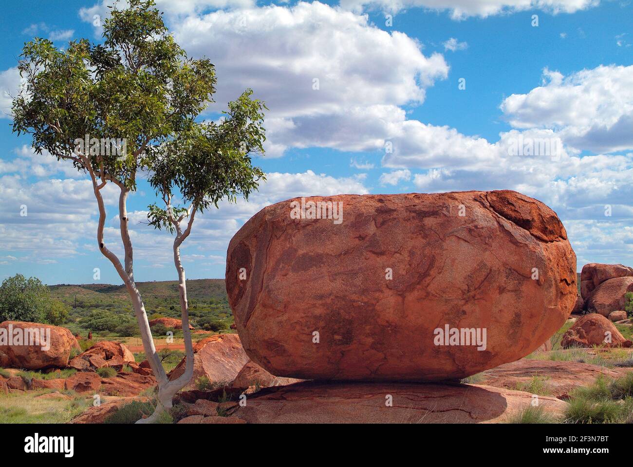 Australia, Devil's Marbles and Ghost Gum Stock Photo - Alamy
