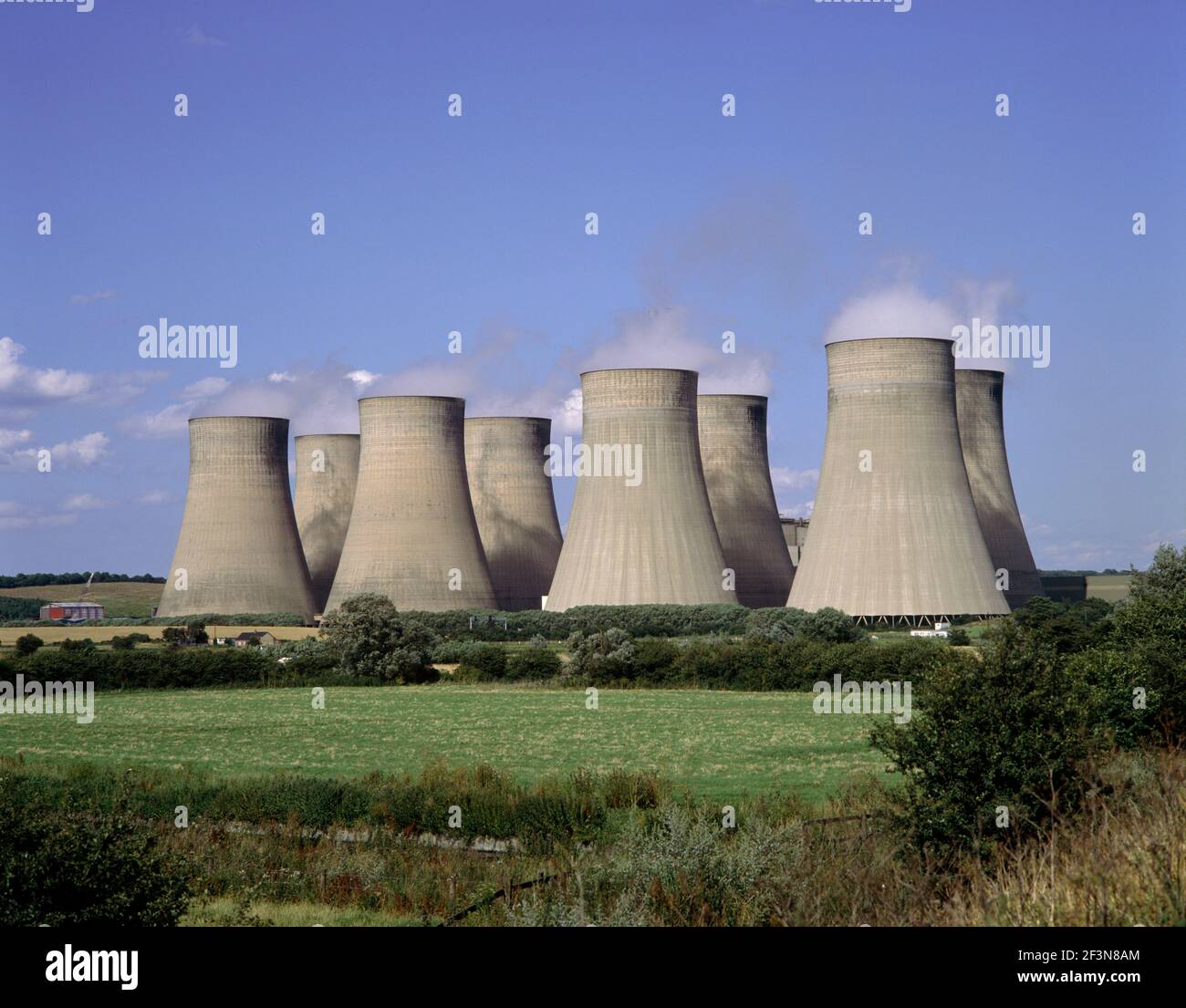 Powergen power station with large brick built cooling towers. Curved ...