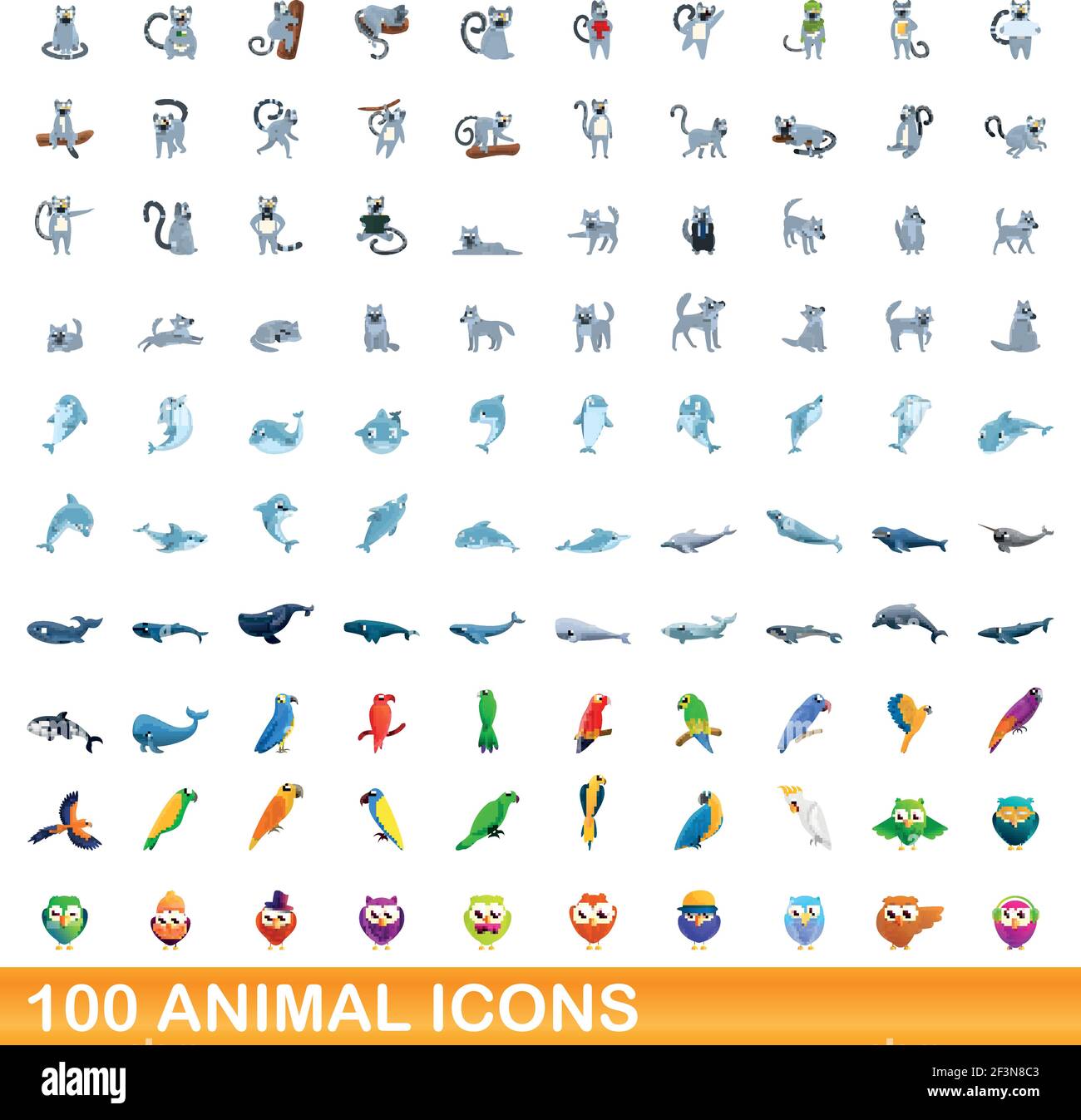 100 animal icons set. Cartoon illustration of 100 animal icons vector ...