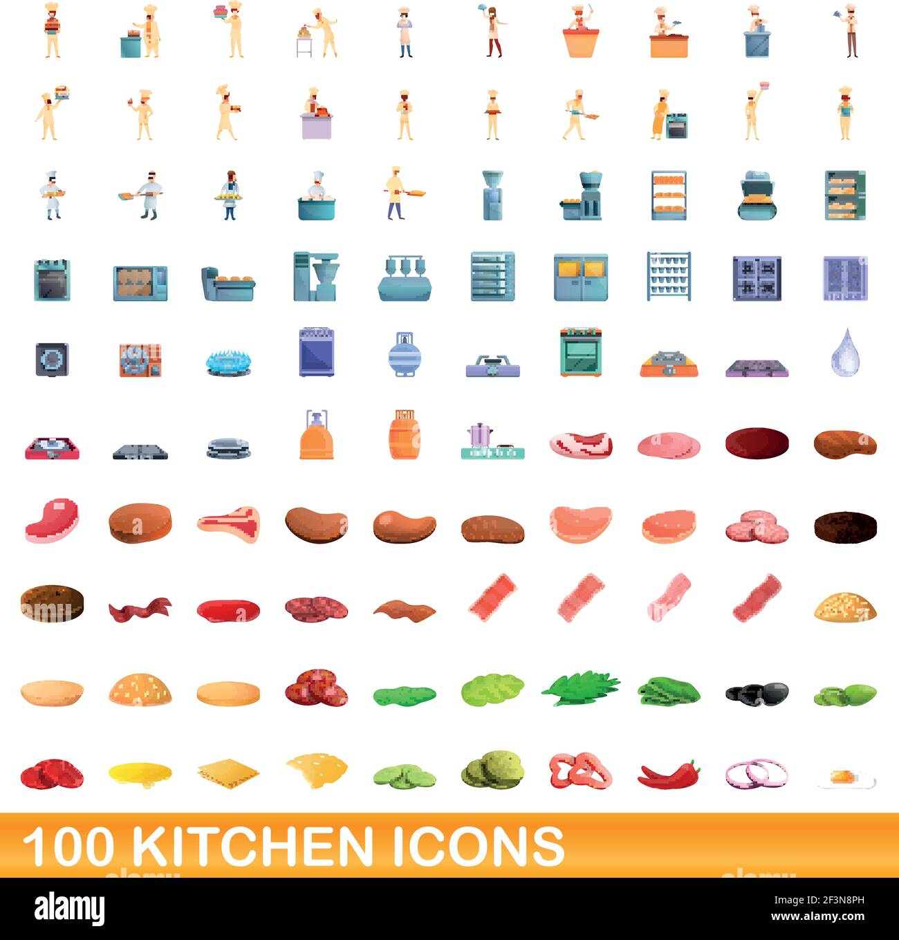 100 kitchen icons set. Cartoon illustration of 100 kitchen icons vector ...