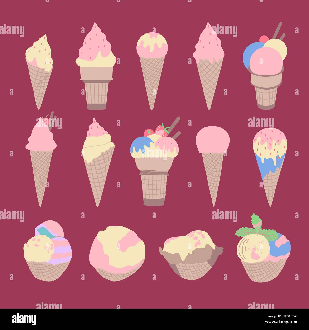 Collection of 14 vector ice cream illustrations isolated with various ...