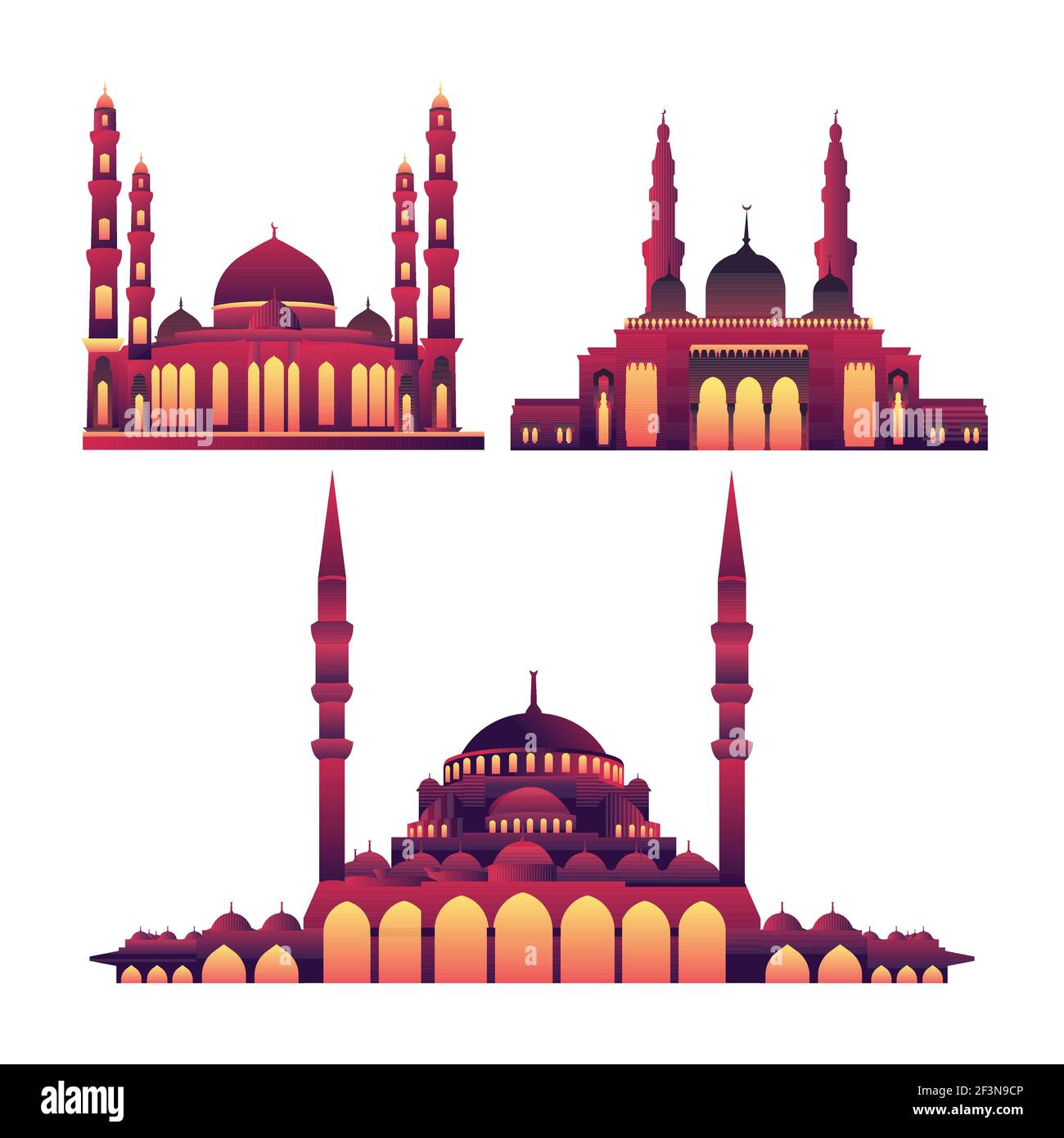 Illustration of Islamic Ramadan theme mosque gradient collection set ...