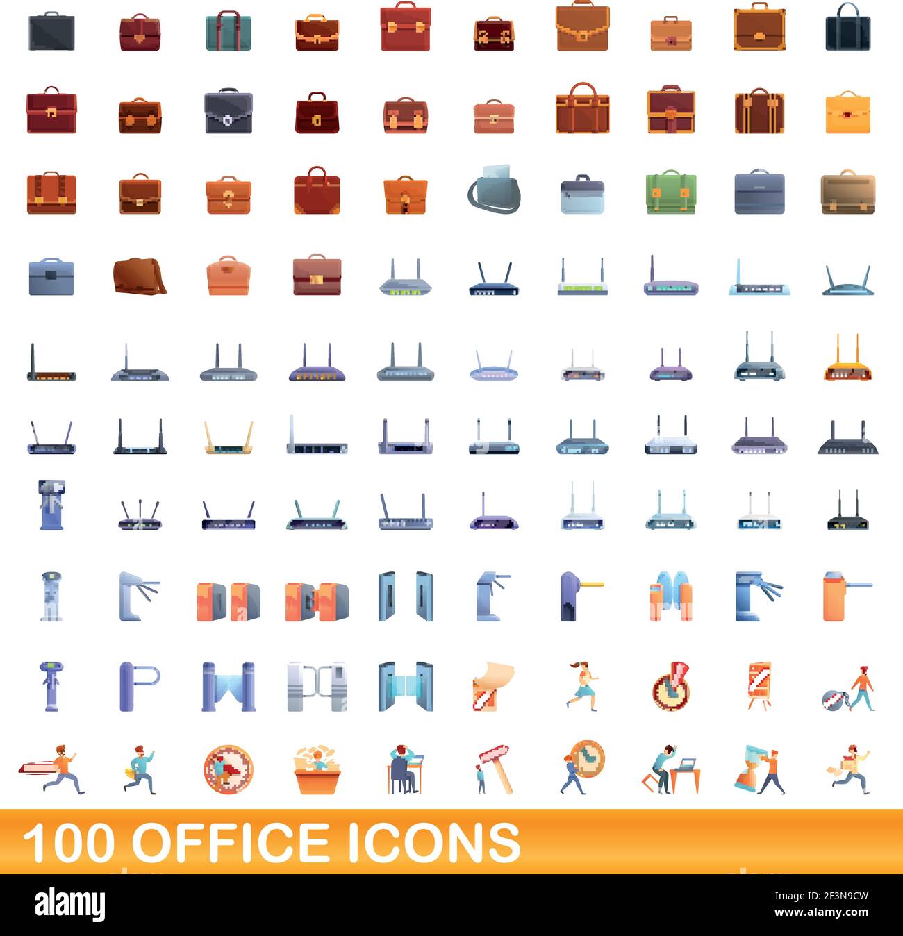 100 office icons set. Cartoon illustration of 100 office icons vector ...