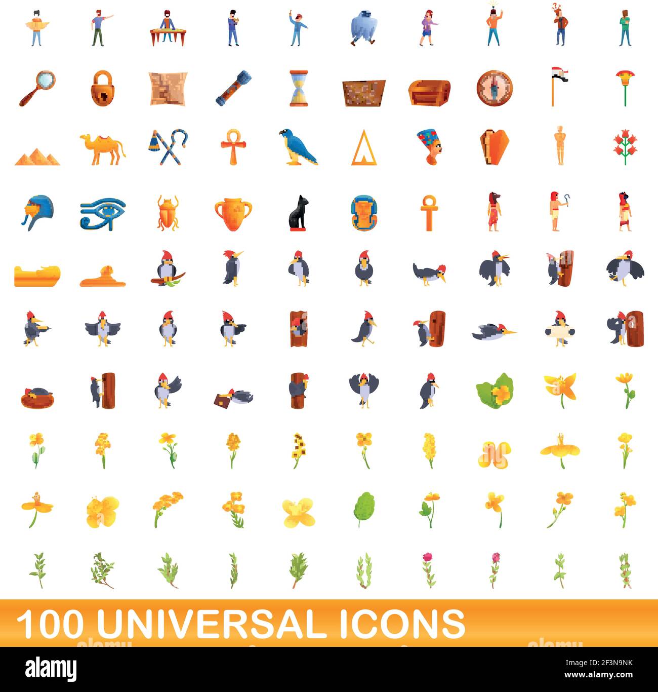 100 universal icons set. Cartoon illustration of 100 universal icons ...