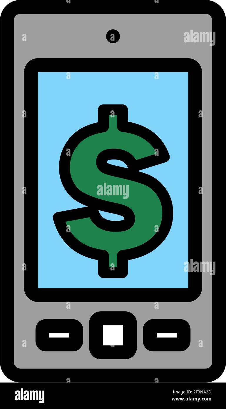 Smartphone With Dollar Sign Icon. Editable Thick Outline With Color ...