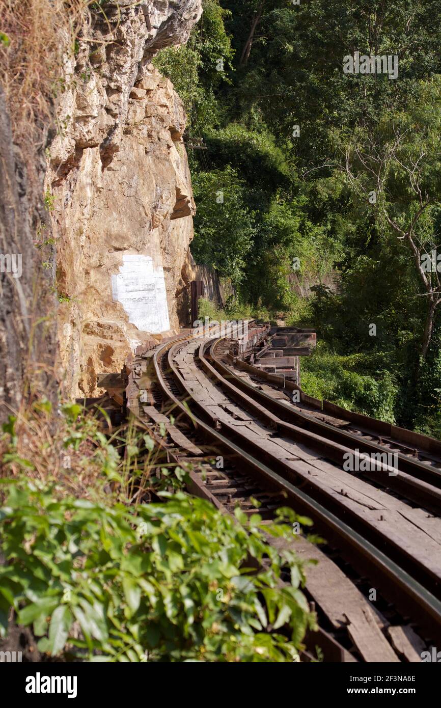 The railway track at Wampo (Whampo) Viaduct with wooden and metal ...
