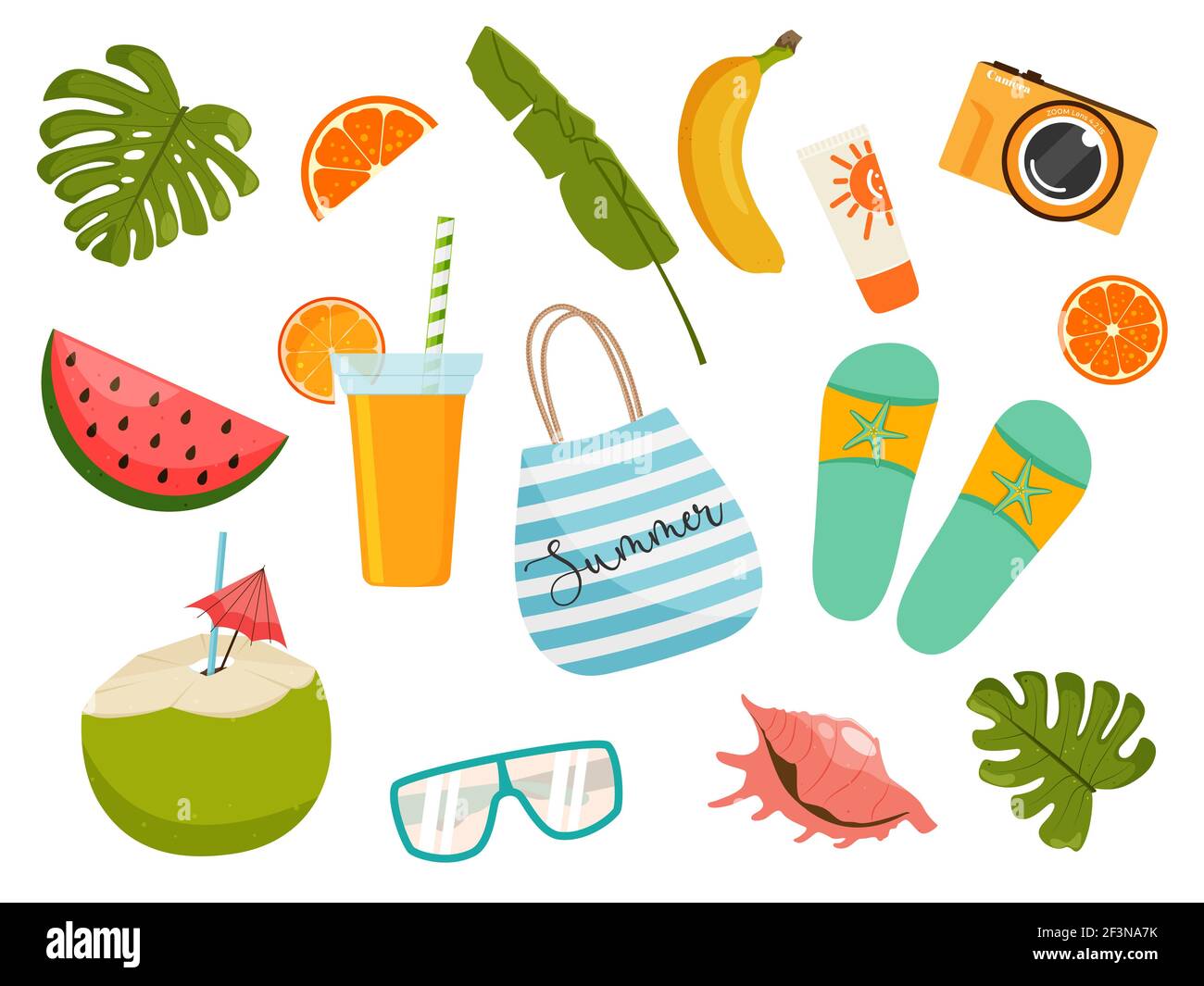 Summer colorful items collection. Holiday set. Vector illustration ...