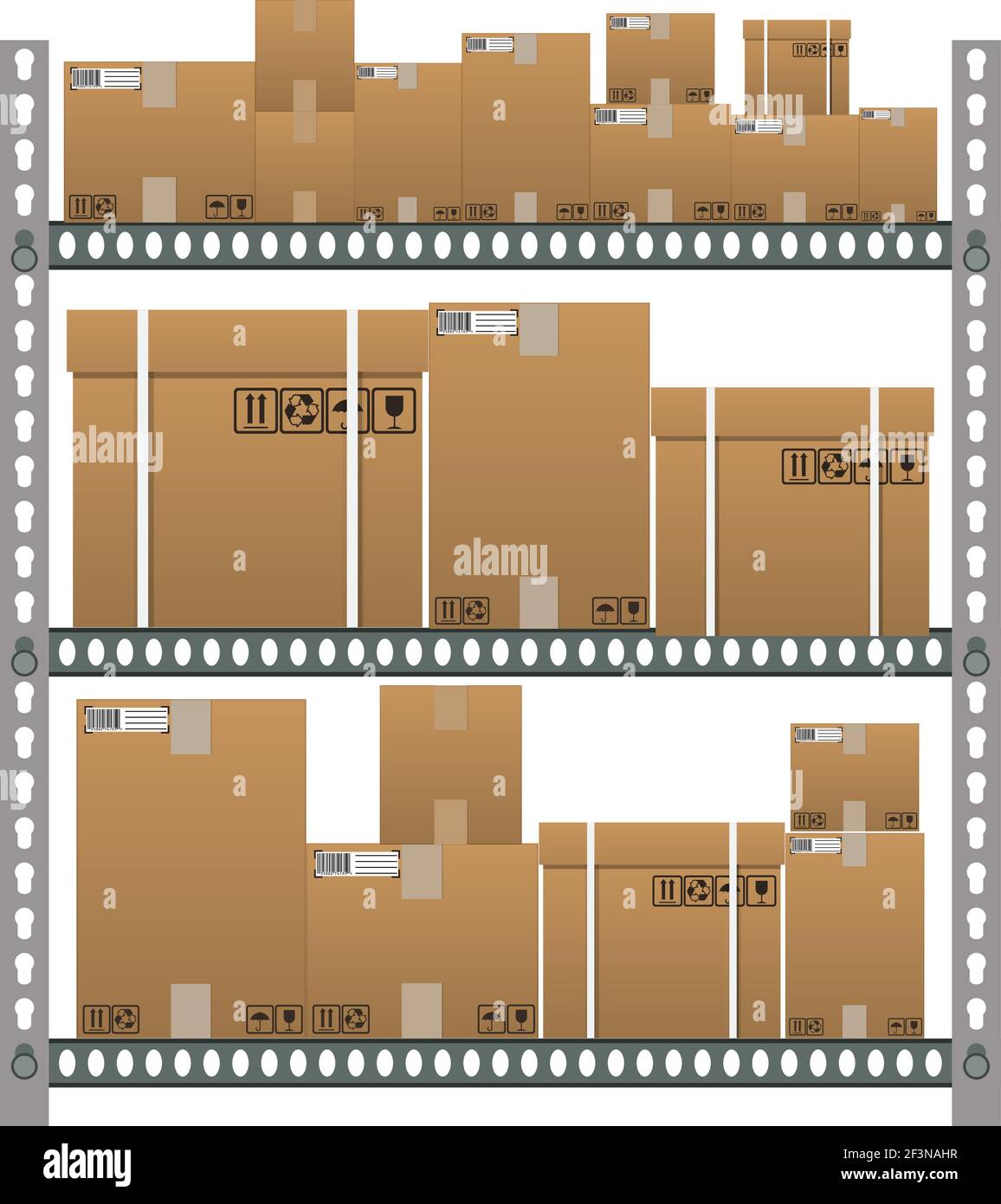 Metallic shelves with cartoon brown boxes Stock Vector Image & Art - Alamy