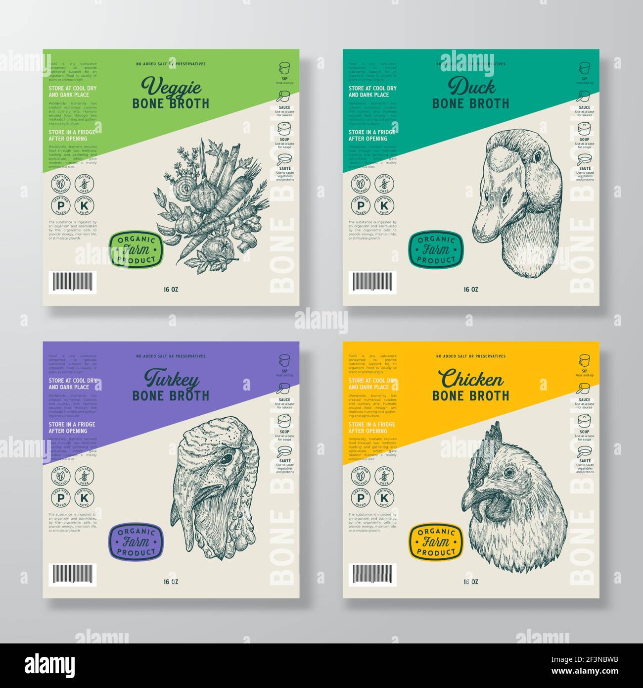 Bone Broth Label Templates Collection. Abstract Vector Food Packaging ...