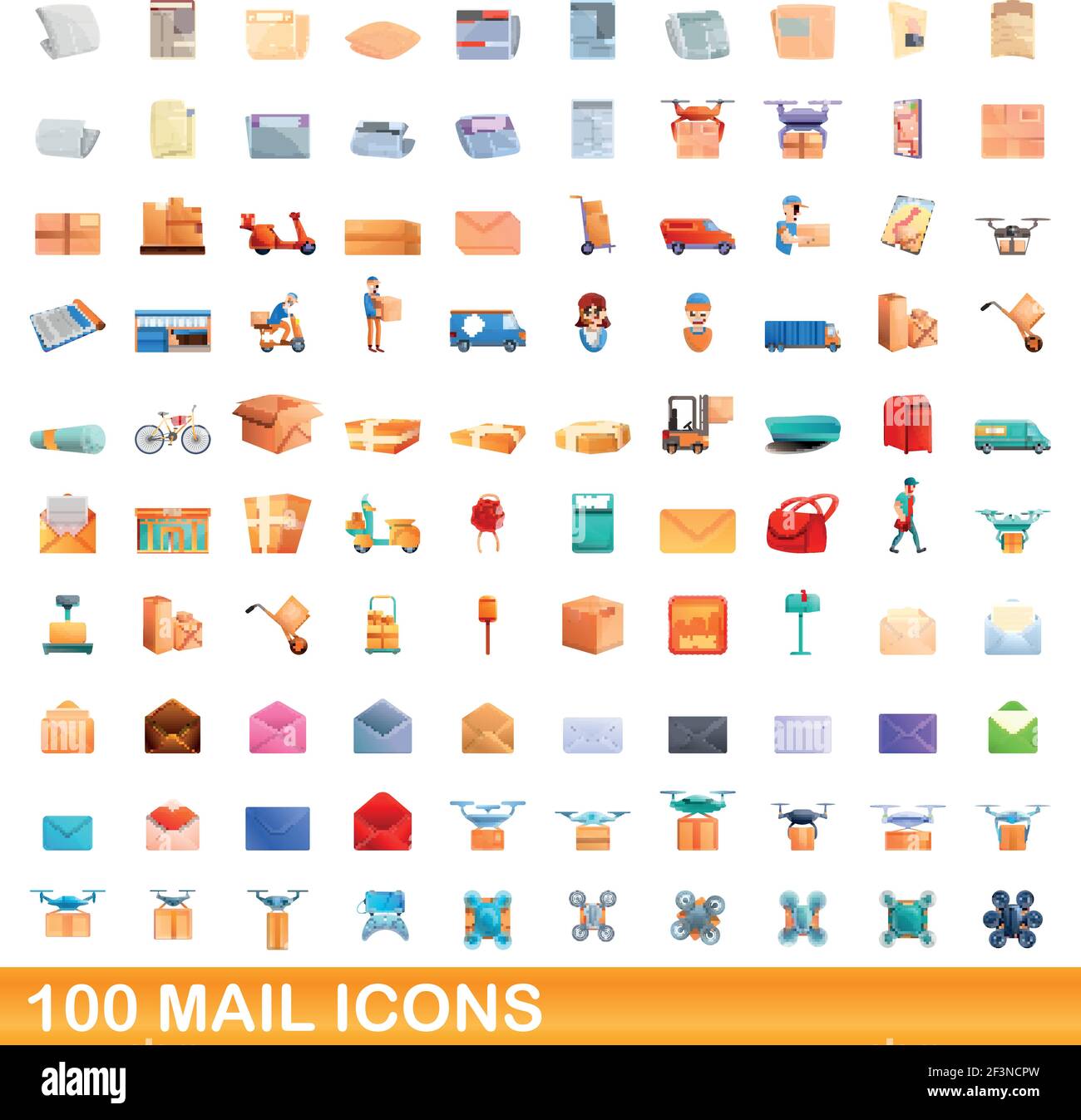 100 mail icons set. Cartoon illustration of 100 mail icons vector set ...