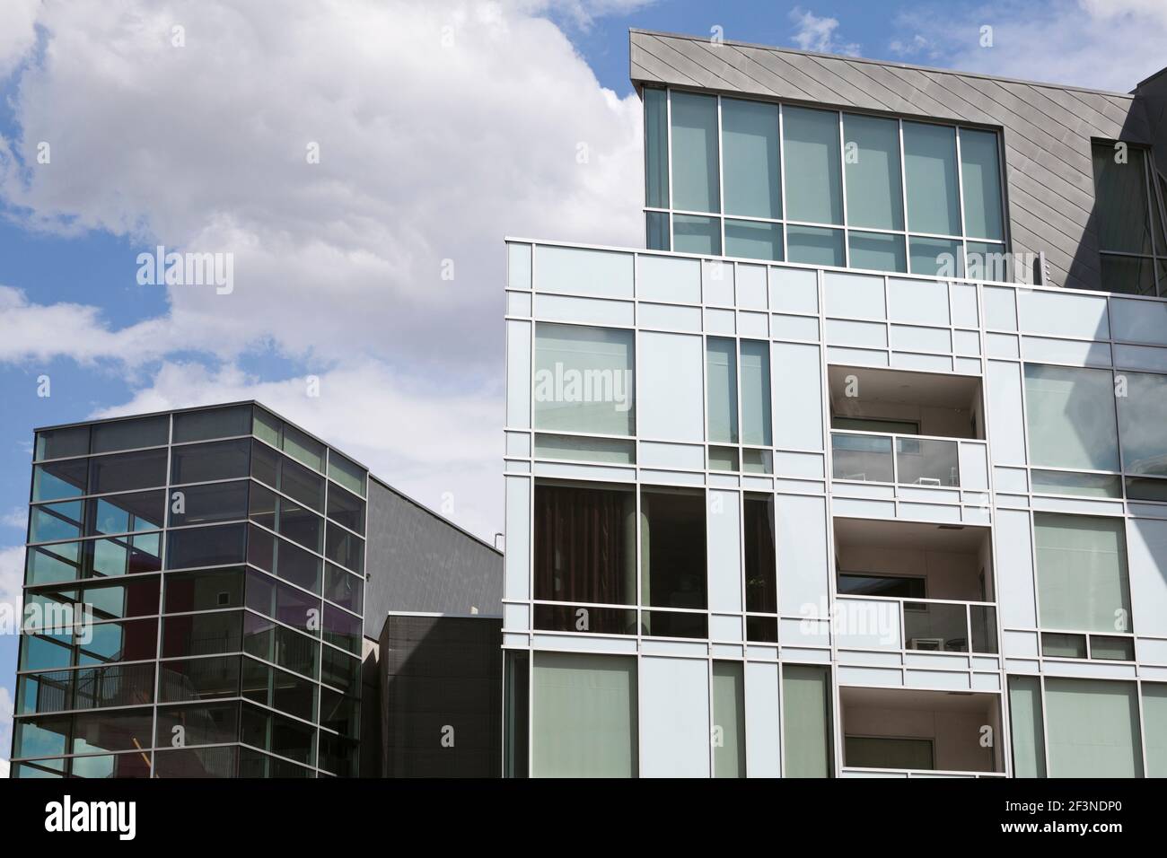 View of west facade of Denver Art Museum Residences, Denver, Colorado ...