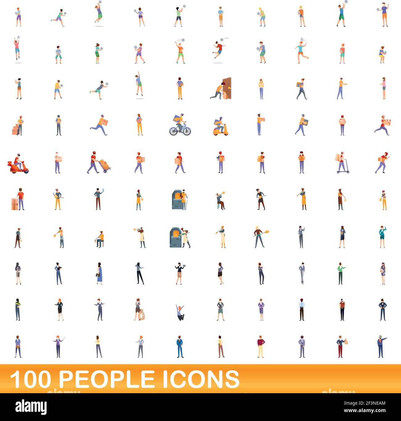 100 people icons set. Cartoon illustration of 100 people icons vector ...