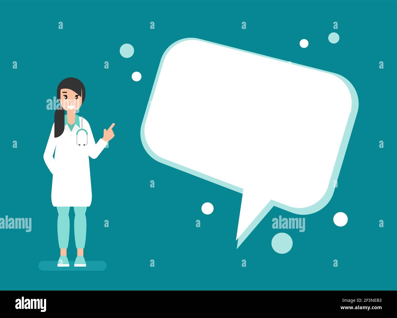 Woman doctor with big speech bubble on blue background. Medical ...