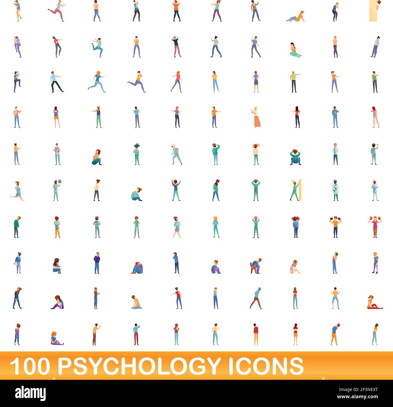 100 psychology icons set. Cartoon illustration of 100 psychology icons ...