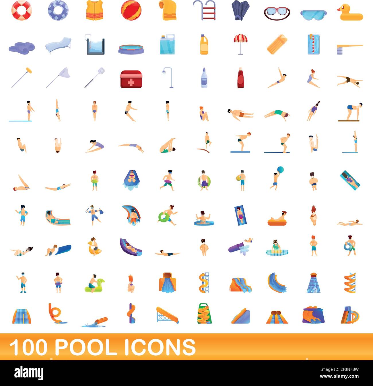 100 pool icons set. Cartoon illustration of 100 pool icons vector set ...