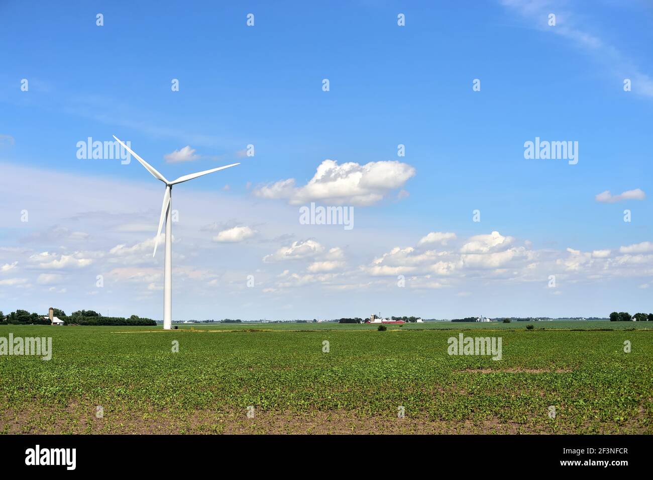Malta, Illinois, USA. A wind turbine on a large section of agricultural ...