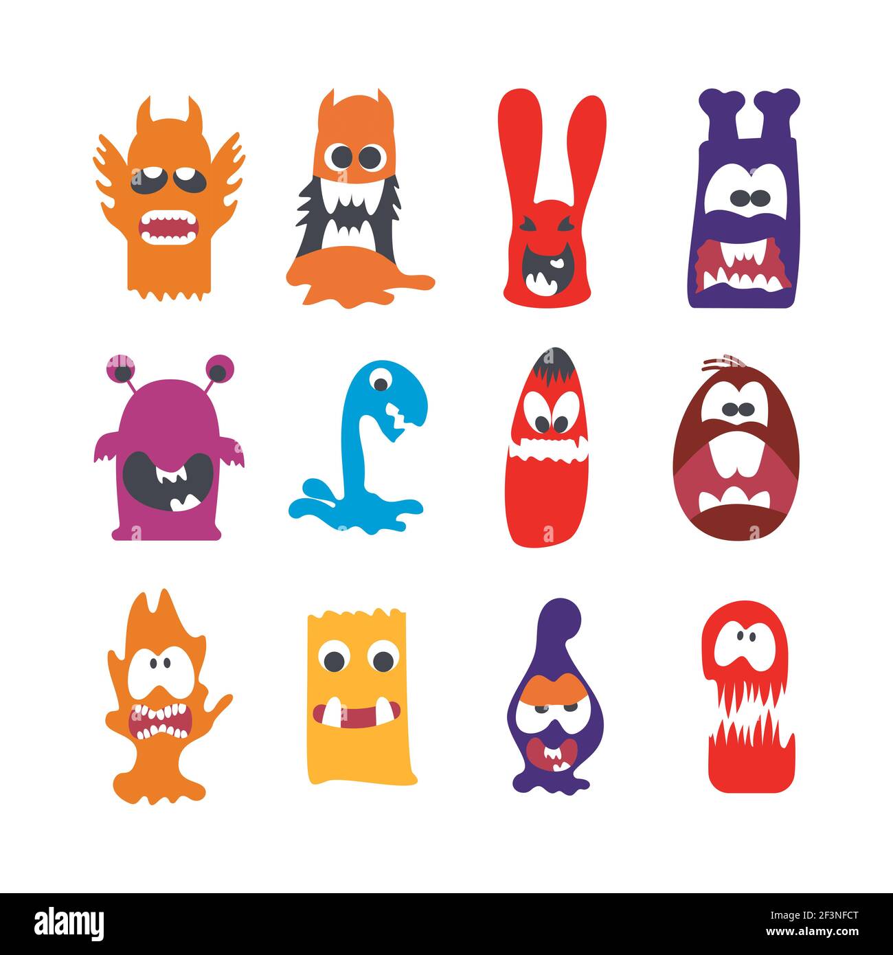 Monsters characters set flat with fun cheerful furious scary angry ...