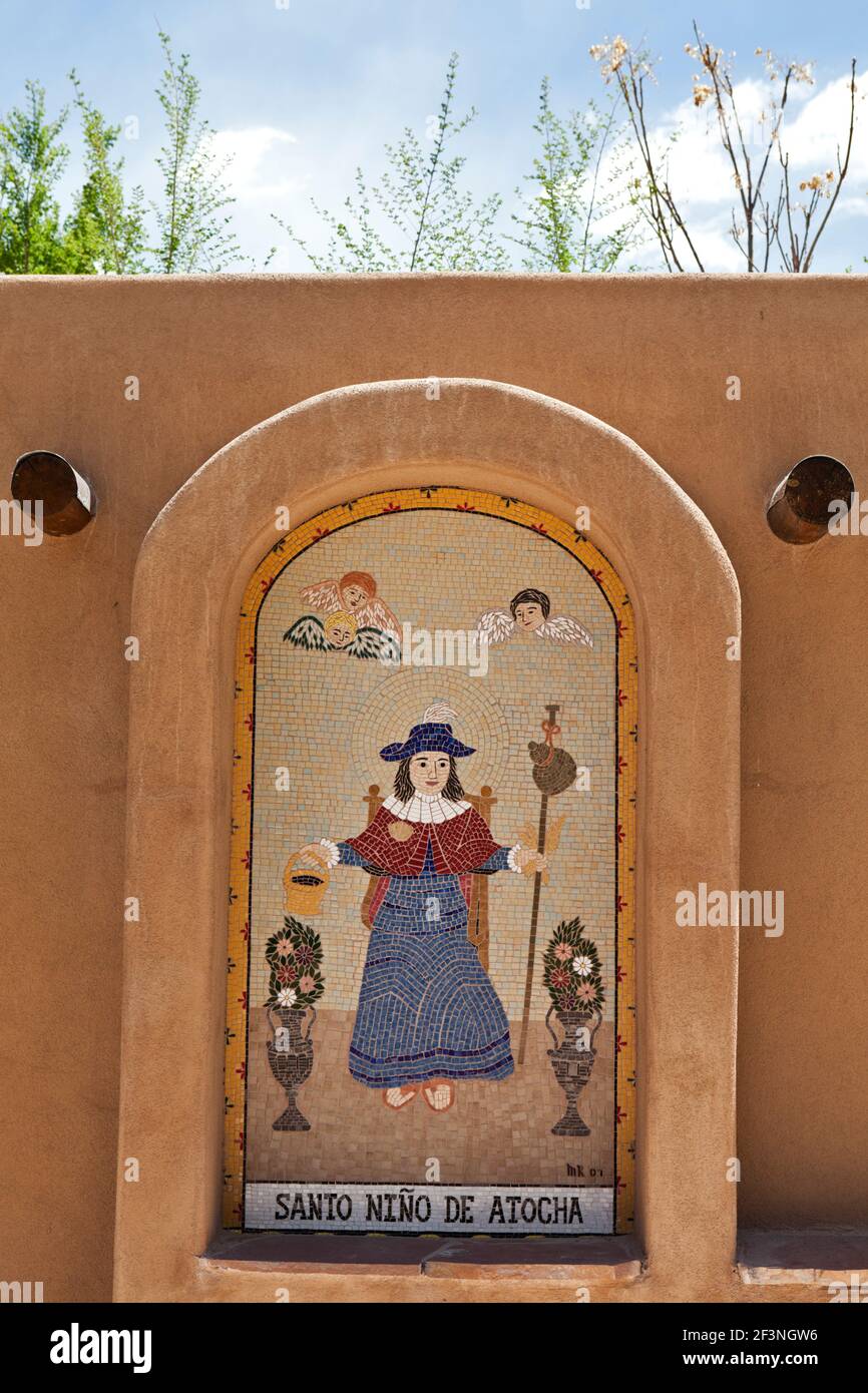 Religious mosaic outside the Santuario de Chimayo, Chimayo, New Mexico ...